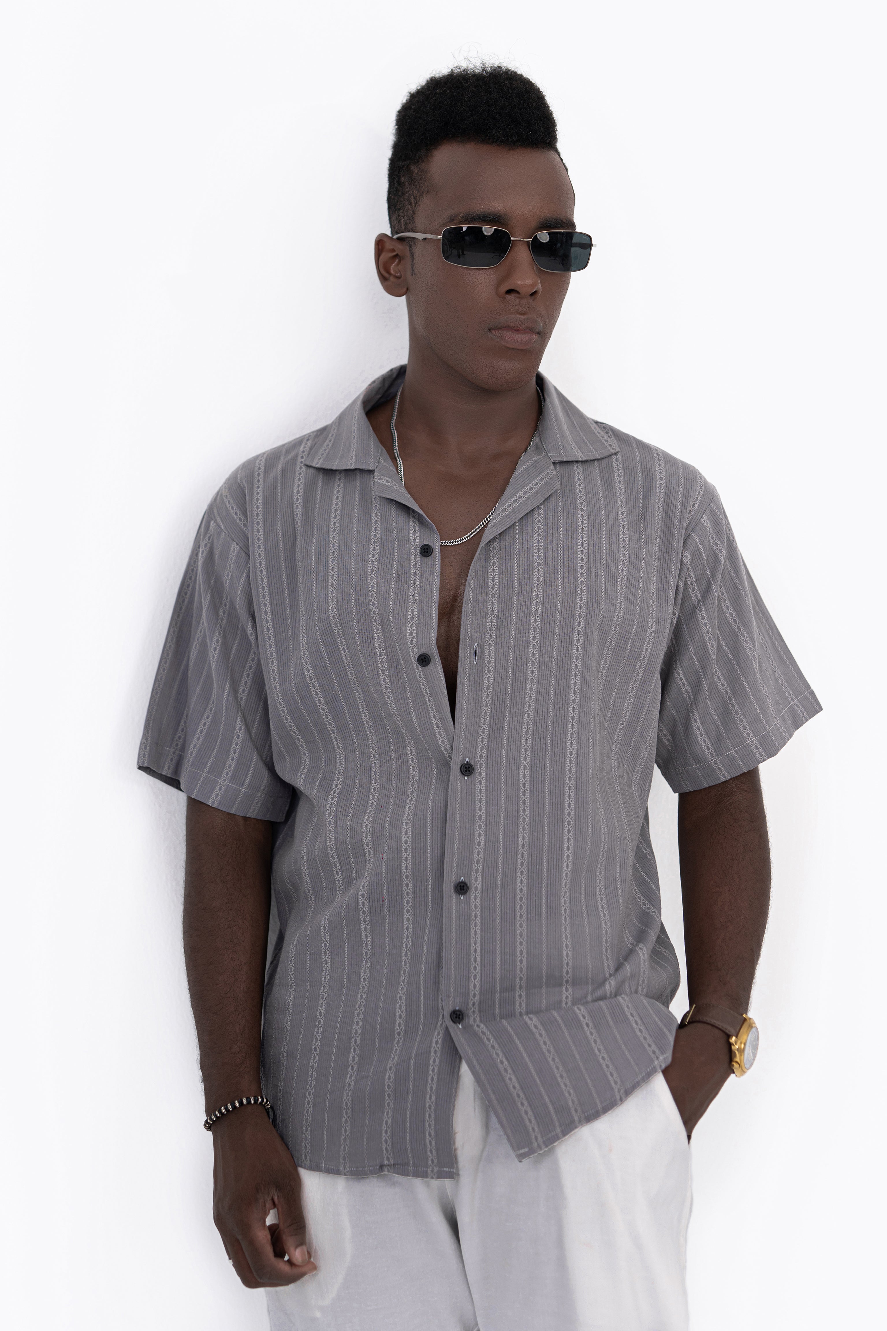 Grey Patterned Thread Shirt