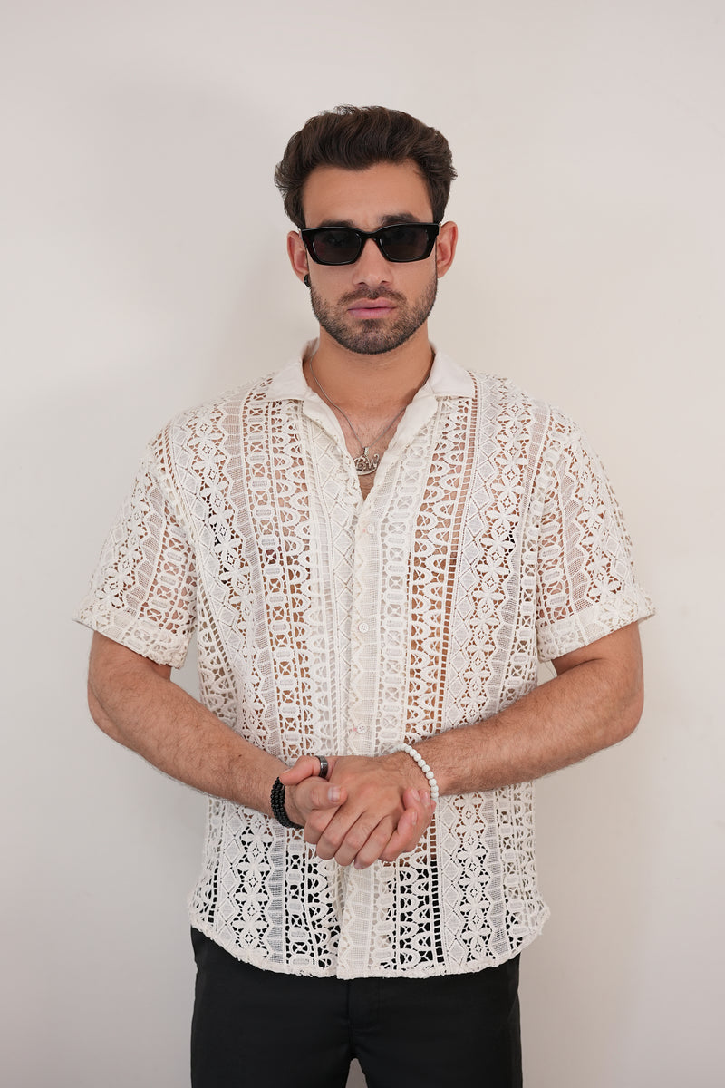 White Threaded Crochet Shirt - Blackenwhite