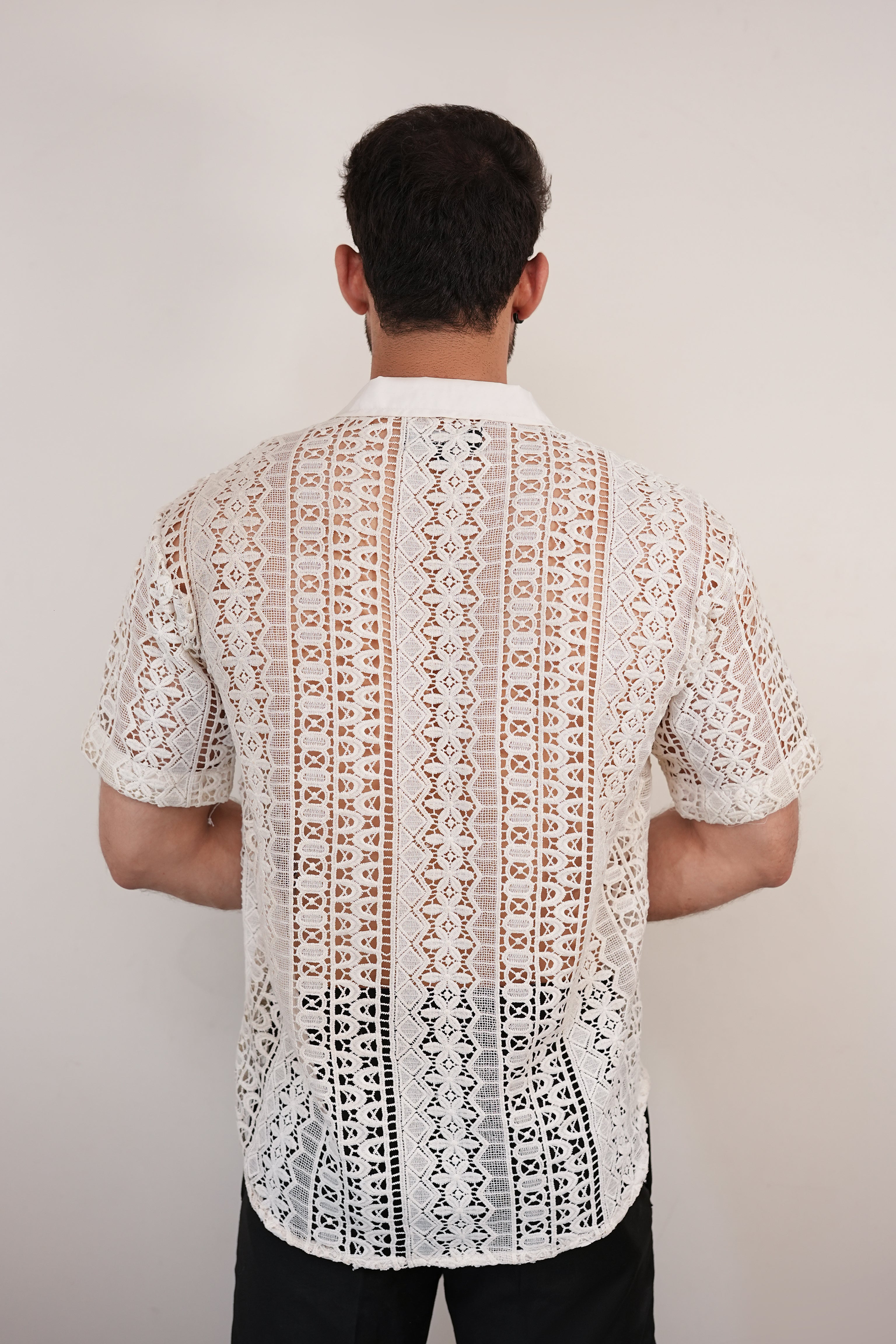 White Threaded Crochet Shirt - Blackenwhite