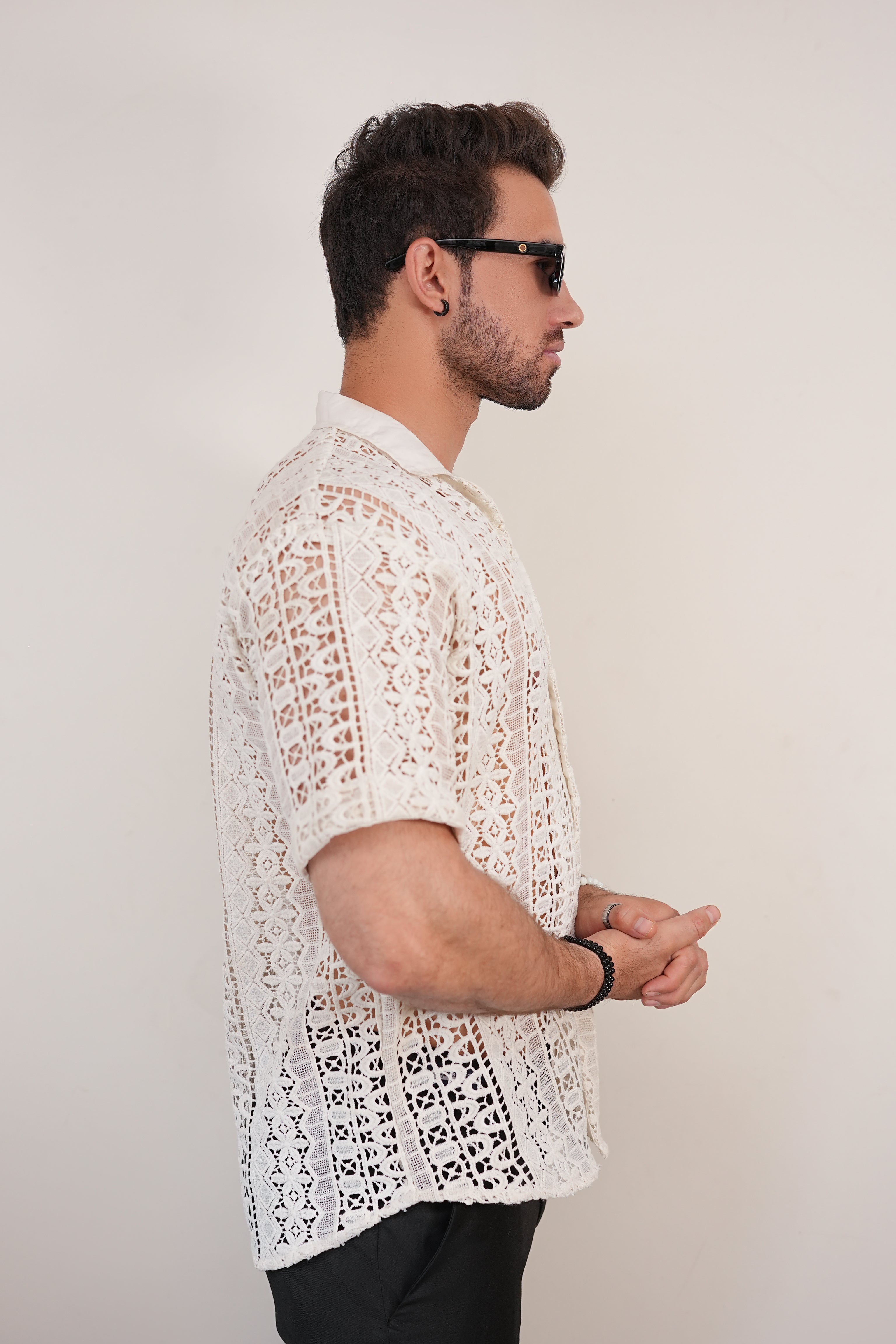 White Threaded Crochet Shirt - Blackenwhite