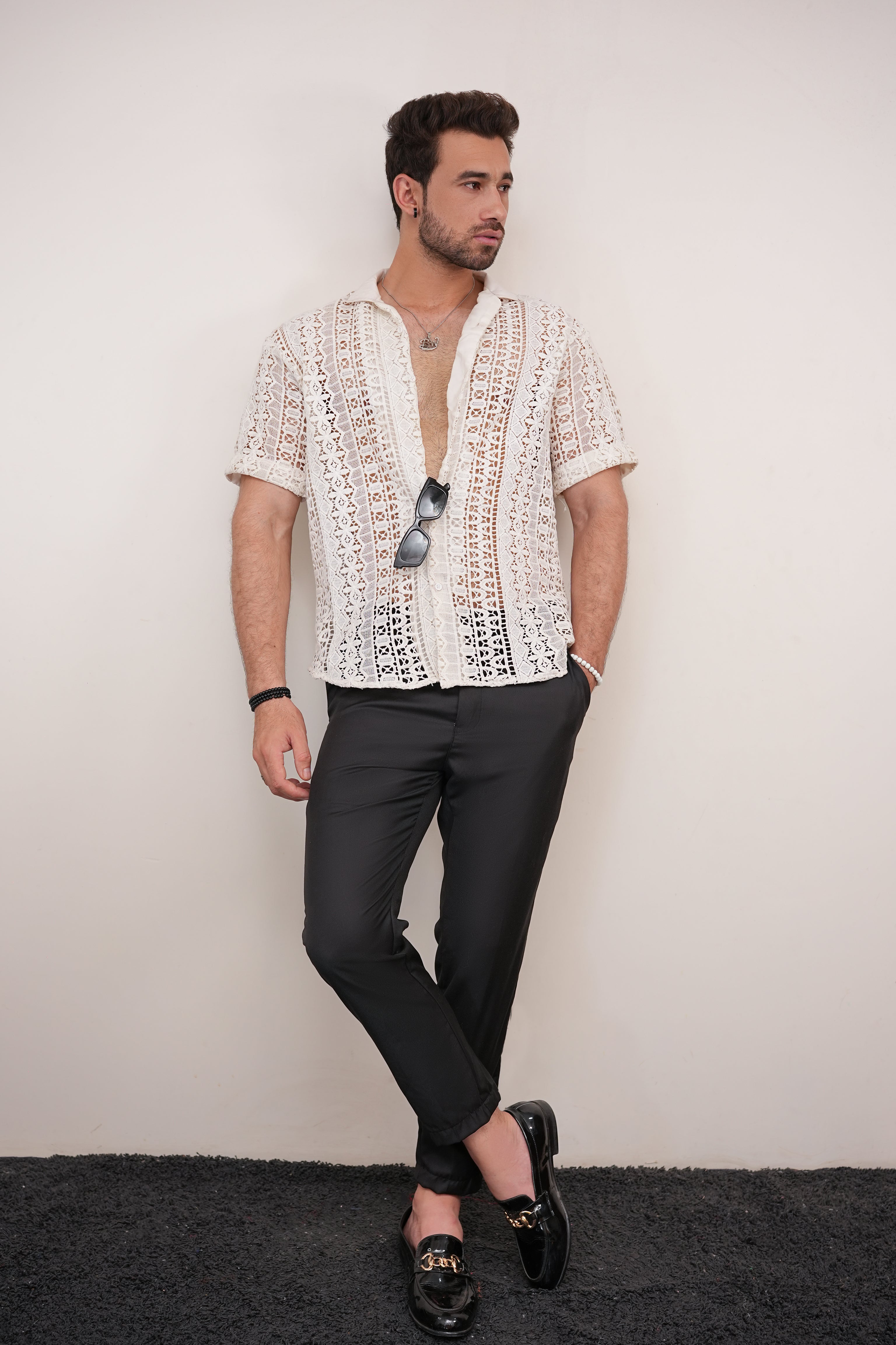 White Threaded Crochet Shirt - Blackenwhite